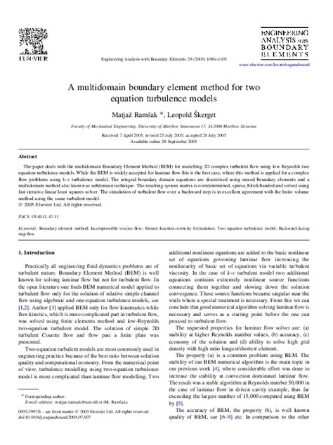 Pdf Multidomain Bem For 2d Turbulent Flow With K ε Models