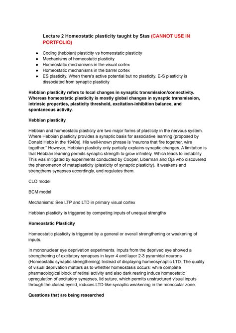 Lecture 2 Homeostatic Plasticity Lecture 2 Homeostatic Plasticity