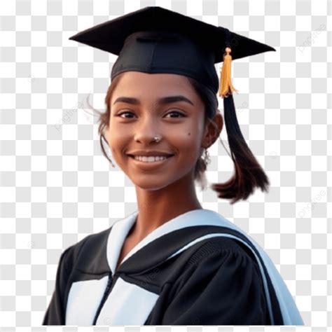 졸업 가운과 모자를 자랑스럽게 입고 즐거운 표정으로 학업 성취를 축하하는 젊은 여성 졸업 가운과 모자를 자랑스럽게 입고 있는 젊은 여성 그녀의 학업 성취를 즐거운