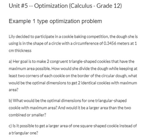 Solved Unit 5 Optimization Calculus Grade Chegg Com