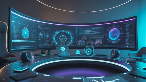 Futuristic High-Tech Control Center with Digital Interfaces Stock Illustration - Illustration of ...