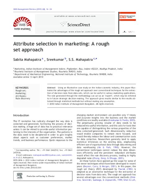 Pdf Attribute Selection In Marketing A Rough Set Approach