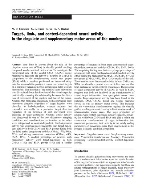 Pdf Target Limb And Context Dependent Neural Activity In The