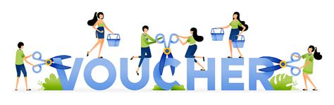 티켓 바우처를 찾는 사람들 할인을 위해 가위를 사용하는 Voucher의 단어를 자르는 그림 웹 사이트 방문 페이지 전단지 배너 앱 브로셔 신생 미디어 회사를 위해