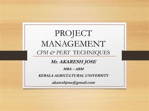 Pert And Cpm Project Management Ppt