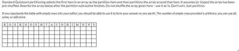 solved standard quicksort partitioning selects the first