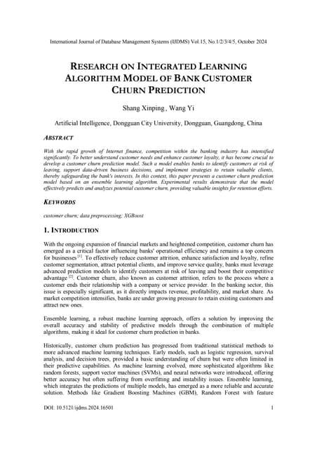 Research On Integrated Learning Algorithm Model Of Bank Customer Churn Prediction Pdf
