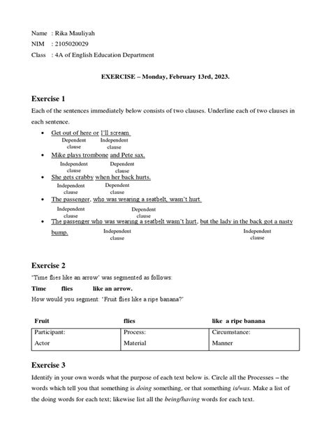 Exercise Meeting 1 Pdf Experience Clause
