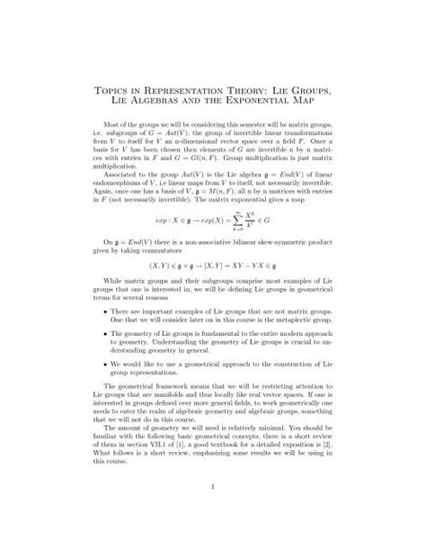 Lie Groups Lie Algebras And The Exponential Map