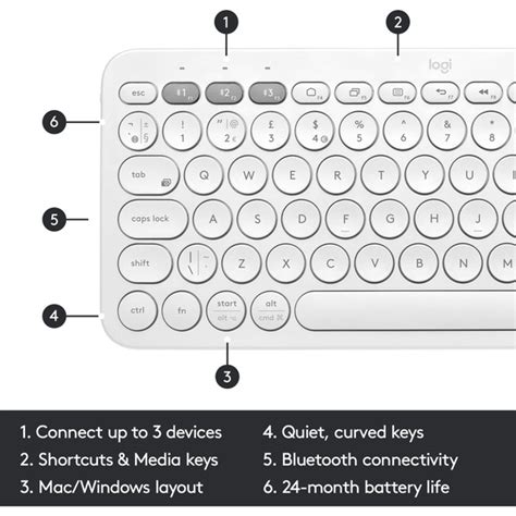 Logitech K380 Multi Device Tastatur weiß DE Layout Bluetooth für Windows macOS iPadOS Chrome