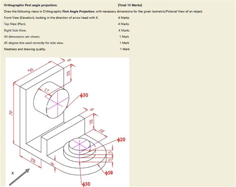 orthographic first angle projection [total 15 marks] draw the