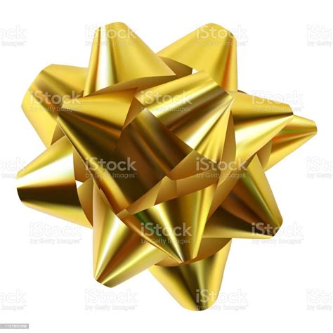 황금 리본 선물 활 흰색 배경에 고립입니다 벡터 일러스트입니다 사실적인 3d 개체입니다 12월에 대한 스톡 벡터 아트 및 기타 이미지 Istock