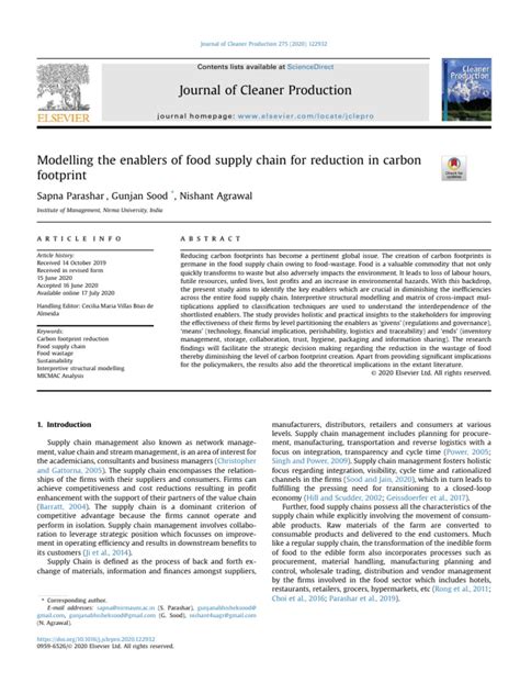 Modelling The Enablers Of Food Supply Chain For Reduction In Carbon Footprint Pdf