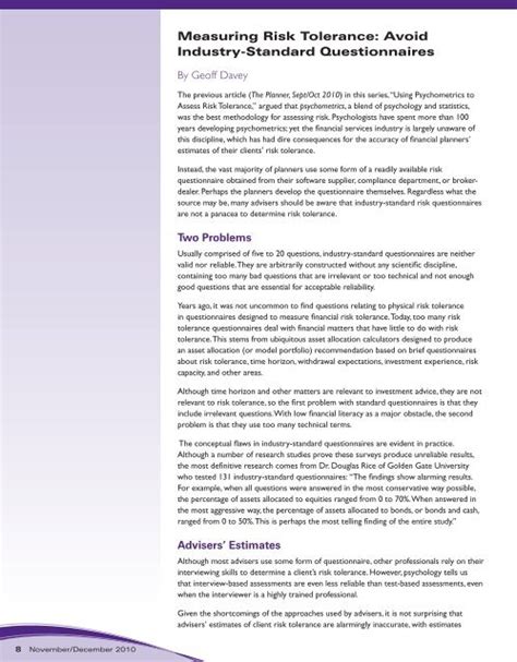 Measuring Risk Tolerance Avoid Industry Standard Questionnaires