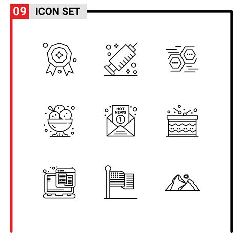 set of 9 vector outlines on grid for hot restaurant data ice cream