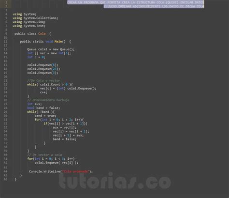 Colas VisualStudio C Ordenar Cola Tutorias Co