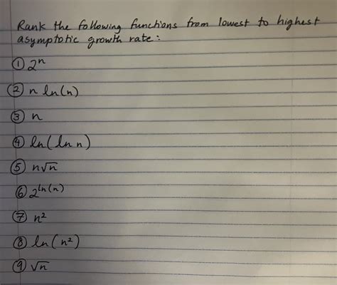 Solved Rank The Following Functions From Lowest To Highest