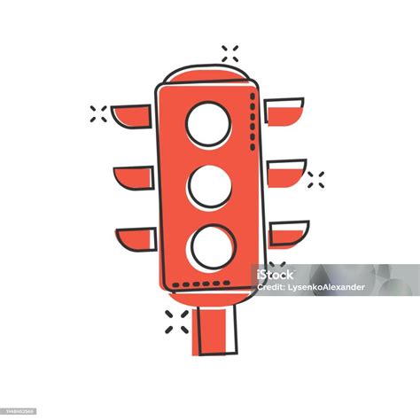 코믹 스타일의 세마포어 아이콘 흰색 고립 된 배경에 신호등 만화 벡터 그림 교차로 스플래시 효과 비즈니스 개념 거리에 대한 스톡