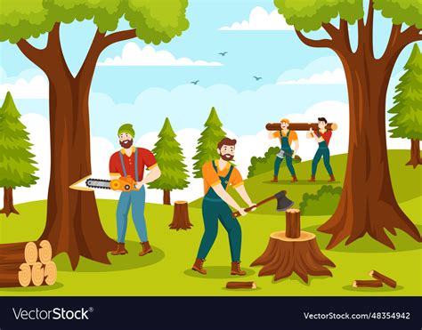 Men Chopping Wood And Cutting Tree Royalty Free Vector Image