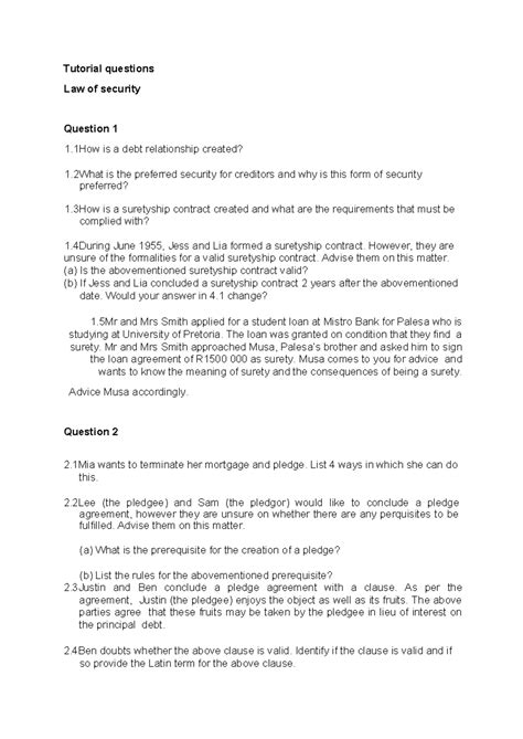 Law Of Security Questions Tutorial Questions Law Of Security Question 1 1 Is A Debt Law Of Security Questions Tutorial Questions Law Of Security Question 1 1 Is A Debt