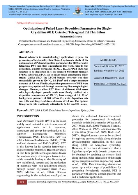 Pdf Optimization Of Pulsed Laser Deposition Parameters For Single Crystalline 011 Oriented