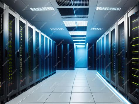 Premium Ai Image Dark Server Room Data Center Storage Server Room Interior In Datacenter