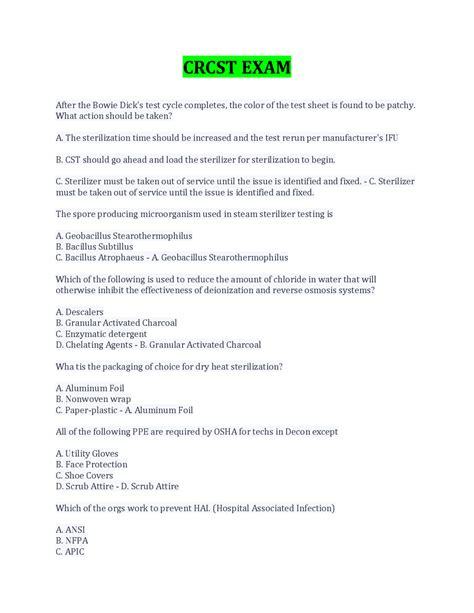 Crcst Exam Questions And Answers Exams Health Sciences Docsity
