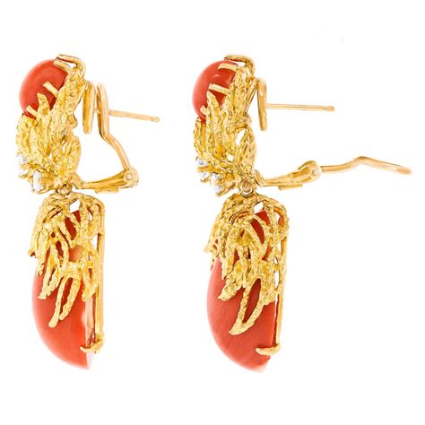 Sixties Coral And Diamond Earrings At 1stdibs