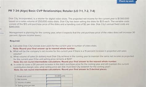 solved pr 7 34 algo basic cvp relationships retailer lo