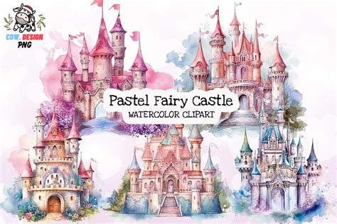 Pastel Fairy Castle Clipart Sublimation Graphic By Cow Design