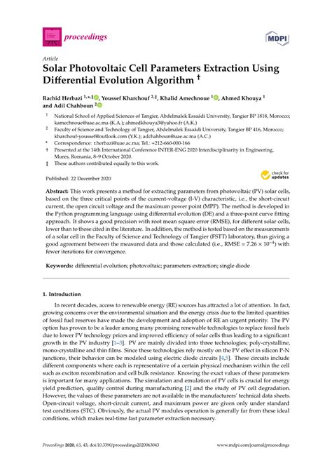 Pdf Solar Photovoltaic Cell Parameters Extraction Using Differential