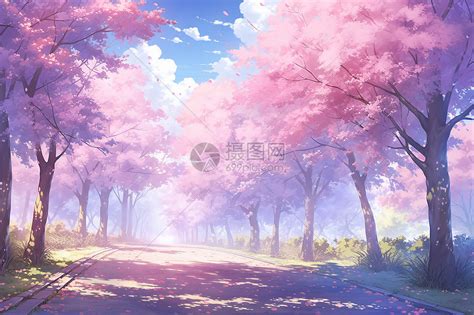 阳光下唯美的樱花公园插画图片下载 正版图片600749102 摄图网