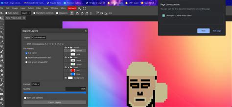 Exporting Layer Combinations Causes Page To Be Unresponsive Issue Photopea Photopea