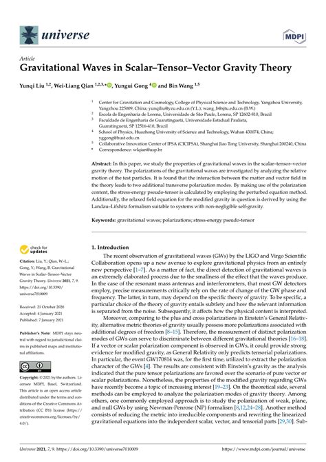 Pdf Gravitational Waves In Scalartensorvector Gravity Theory