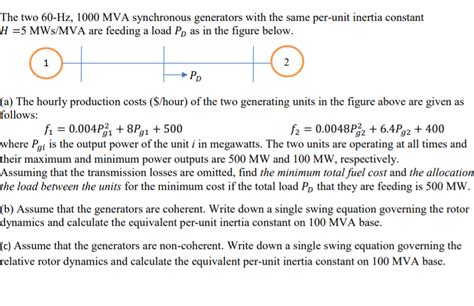 Solved The Two 60 Hz 1000 MVA Synchronous Generators With Chegg Com