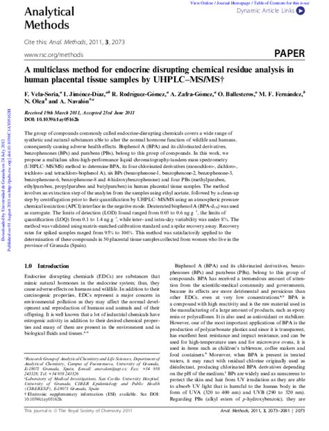Pdf A Multiclass Method For Endocrine Disrupting Chemical Residue Analysis In Human Placental