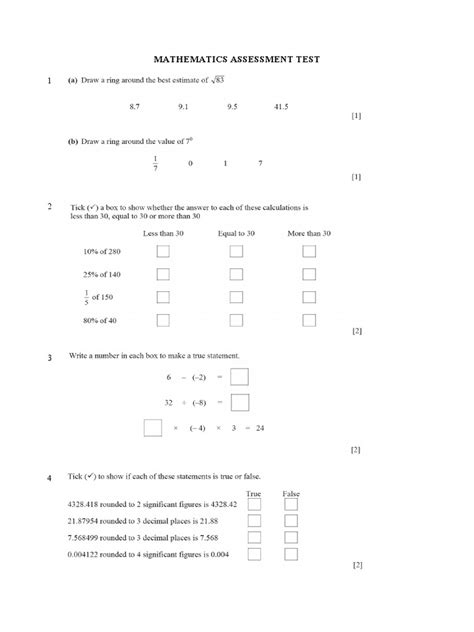 mathematics assessment test pdf