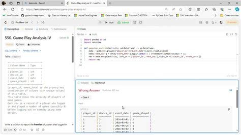 game play analysis iv leetcode sql pandas python tutorial data