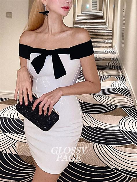 글로시페이지 주문폭주 연말룩 루나 오프숄더 원피스 연말파티룩 리본 파티룩