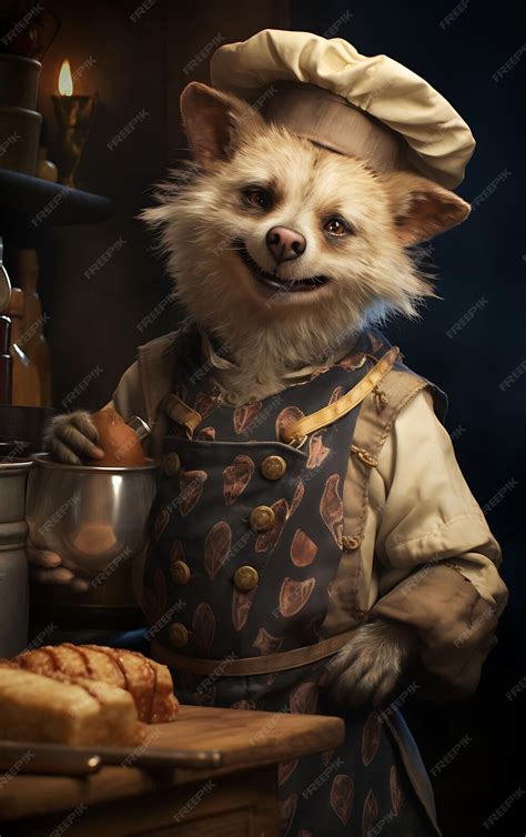 Premium Photo Portrait Of Hyena Pirate Cook Costume Chefs Hat Rolling