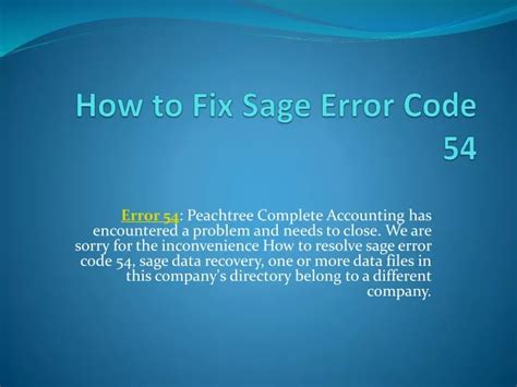 ppt how to fix sage error code 54 powerpoint presentation free