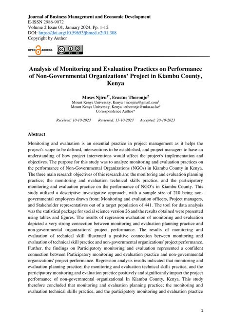 Pdf Analysis Of Monitoring And Evaluation Practices On Performance Of Non Governmental