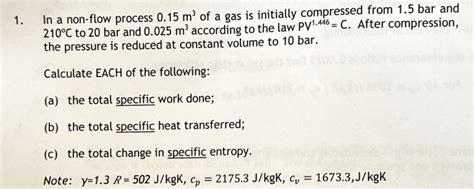In a Non Flow Process 015m3 Of a Gas Is initially In a Non Flow Process 015m3 Of a Gas Is initially