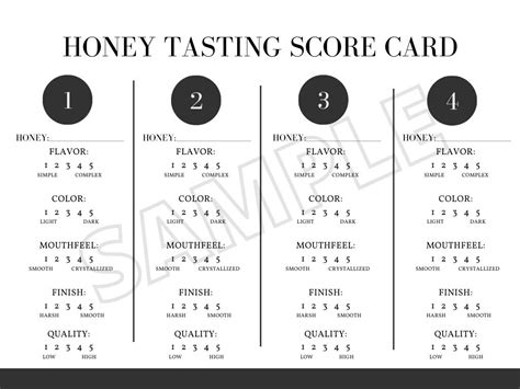 Honey Tasting Card Instant Download Printable Pdf Format Etsy
