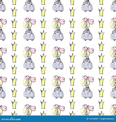 Princess In Pink And Blue Seamless Pattern For Girls Design Stock Vector Illustration Of