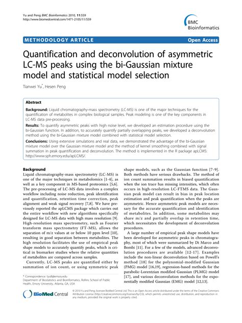 Pdf Quantification And Deconvolution Of Asymmetric Lc Ms Peaks Using