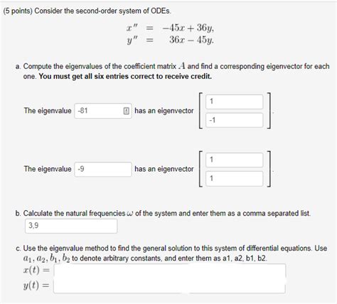 Solved Points Consider The Second Order System Of ODES Chegg