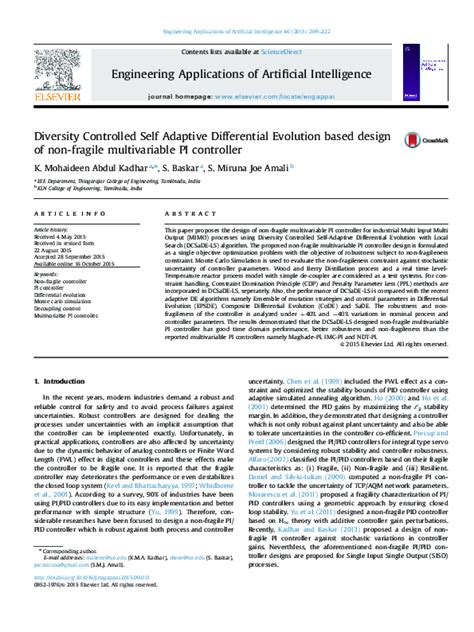 Pdf Diversity Controlled Self Adaptive Differential Evolution Based Design Of Non Fragile