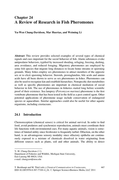 Pdf A Review Of Research In Fish Pheromones