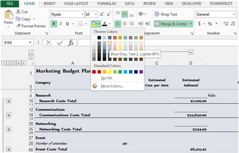 Copying Or Applying Color To Groups And Outlines In Microsoft Excel 2010